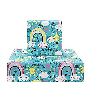 Birthday Wrapping Paper For Kids Girls Boys, I Love Sunshine Rainbow Design Gift Wrap Paper for Birthday Baby Shower Children's Day, 4 Sheets Folded Flat 20x28 Inches Per Sheet