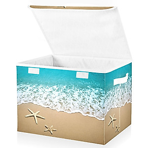 YETTASBIN Summer Beach Storage Basket with Lid and Handles, Large Collapsible Fabric Storage Bins Sturdy Storage Organizer for Shelves, Closet, Bedroom, School, Office, Home Decor