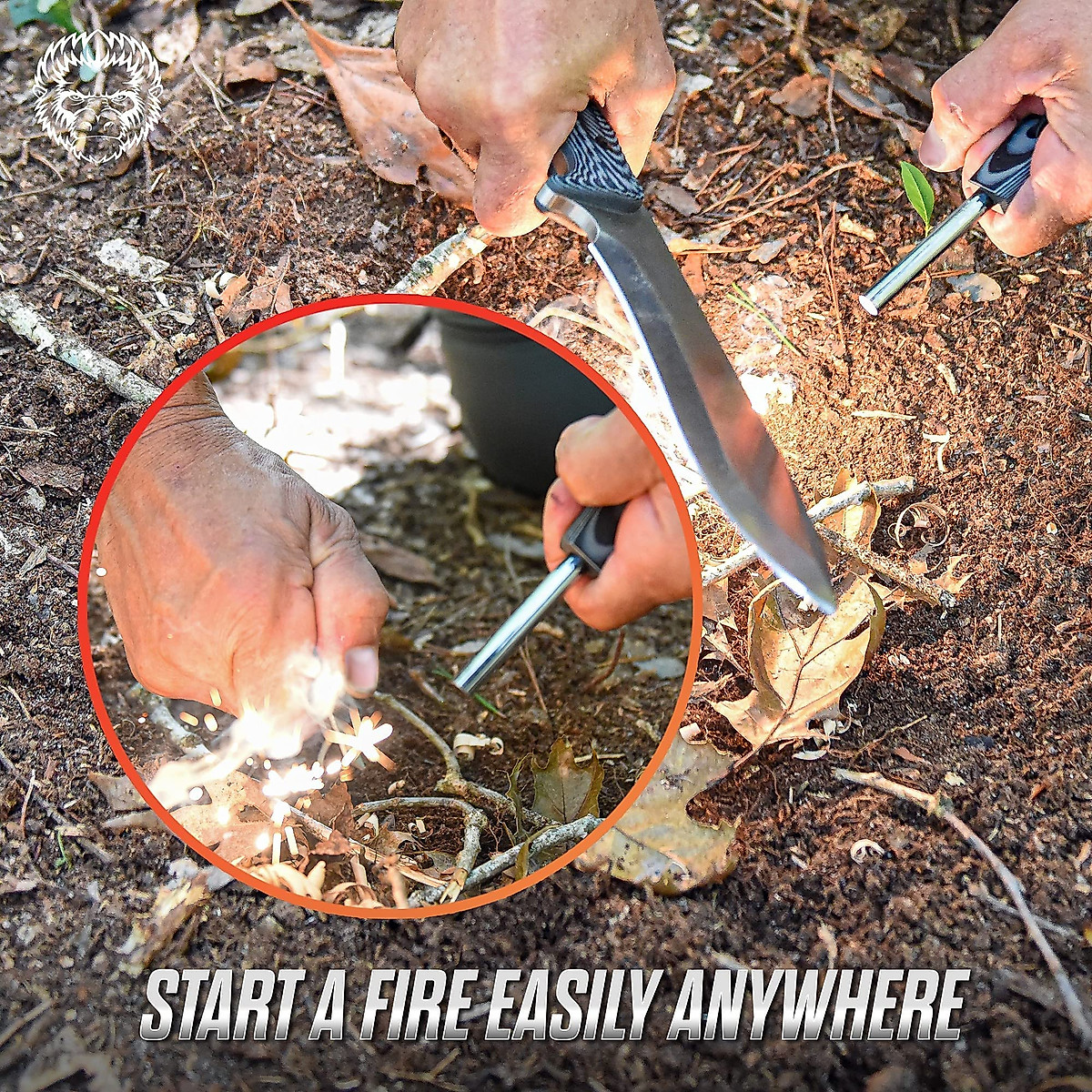 D2 Damascus Steel Survival Knife Gift Set and Large D2 Damascus Steel Hunting Knife Bundle