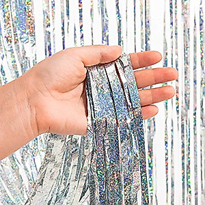 Silver Foil Fringe Tinsel Backdrop Glitter - GREATRIL Party Streamers Backdrop Curtains for Birthday/Christmas/New Year/Bachelorette Party/Disco Dancing Ball Decorations - Pack of 2