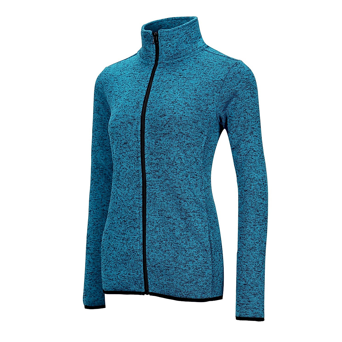 Dolcevida Womens Fleece Jacket Long Sleeve Sweater Fleece Zip Up Speckled Jacket with Pockets (Blue Steel Mix, M)