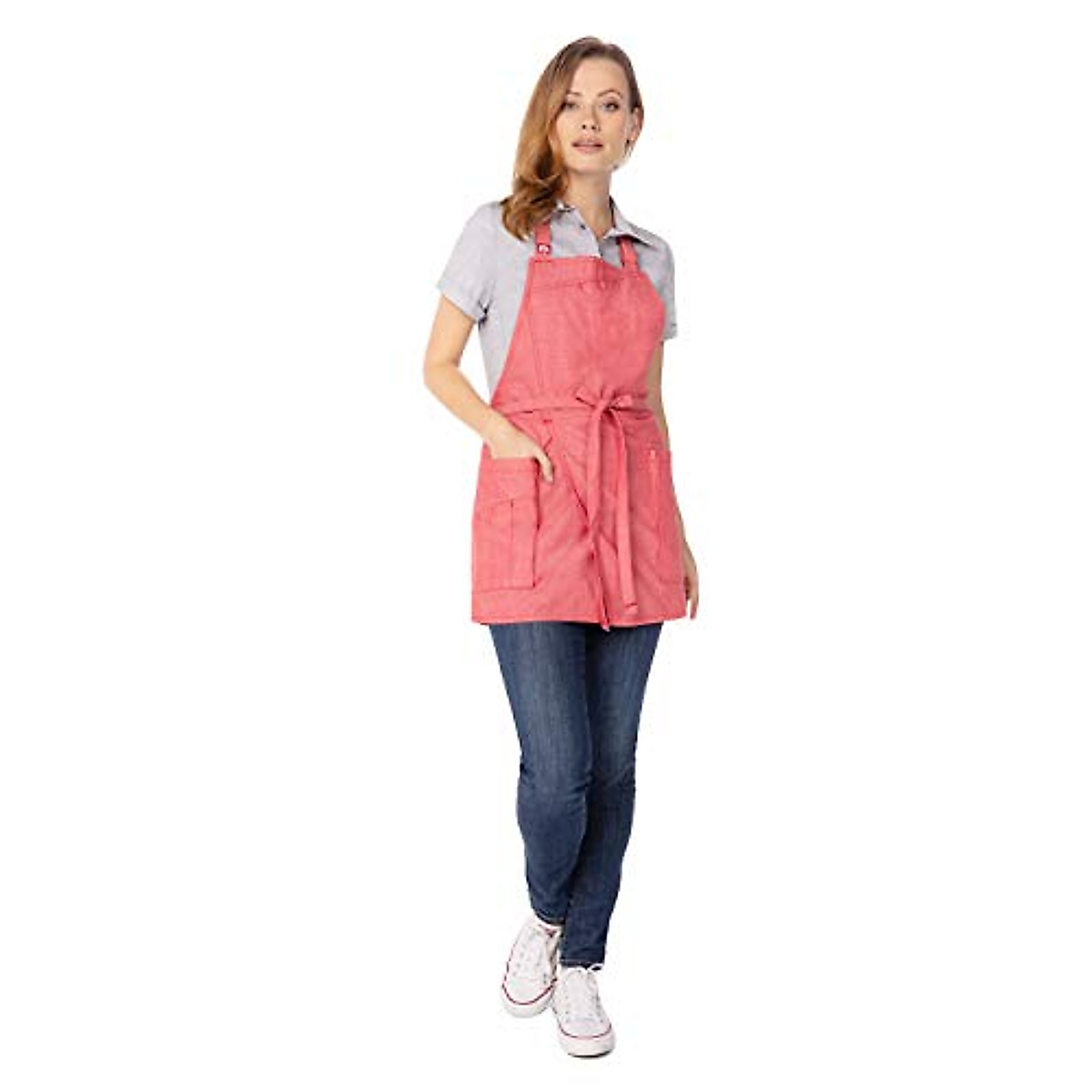Chef Works Unisex Medford Short Bib Apron, Coral, One Size