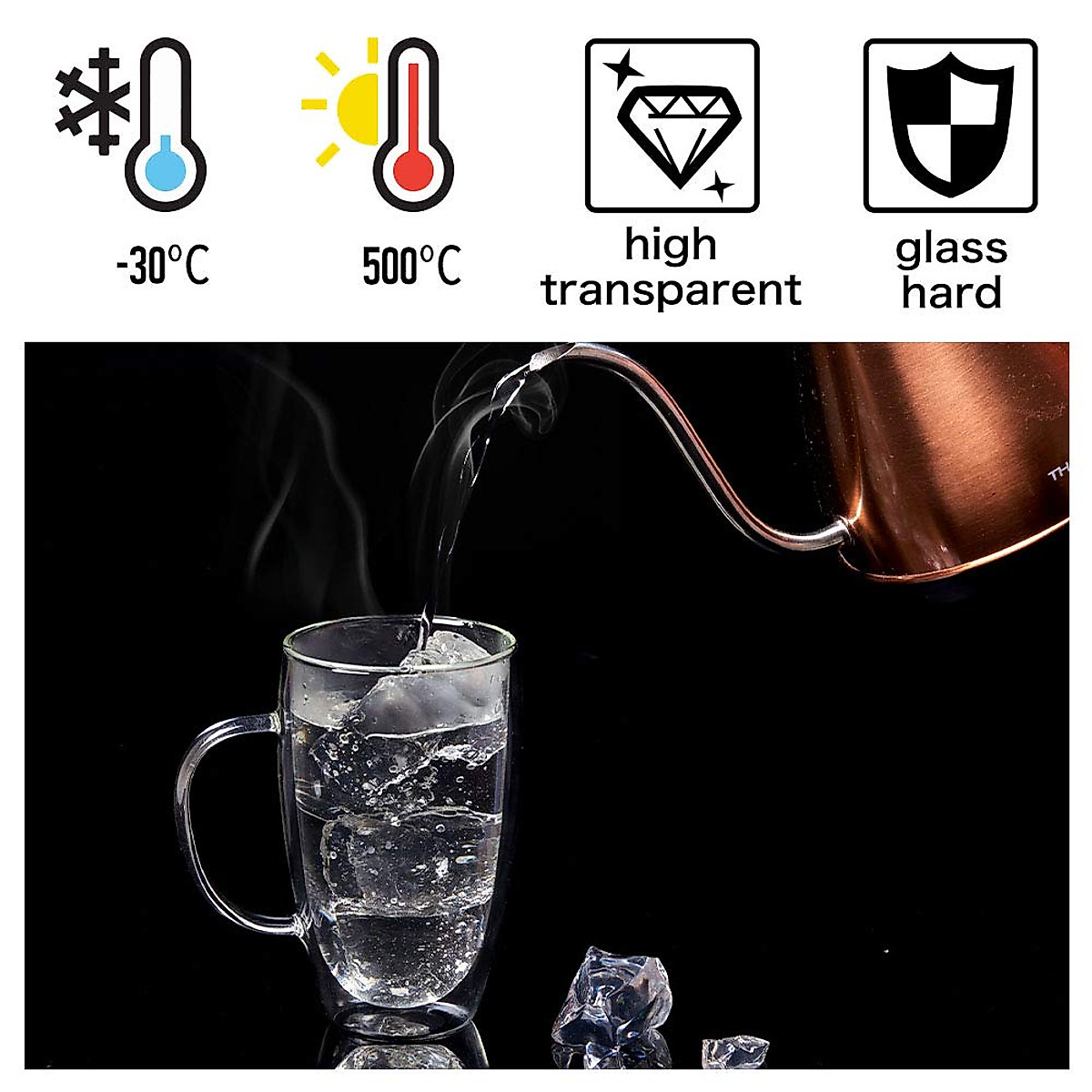 EZOWare Set of 4 Double Wall Coffee Mug Set, 8oz Clear Glass Thermal Insulated Cups with Handles for Hot or Cold Beverages, Espresso, Coffee, Tea, Cocoa, Latte, Cappuccino