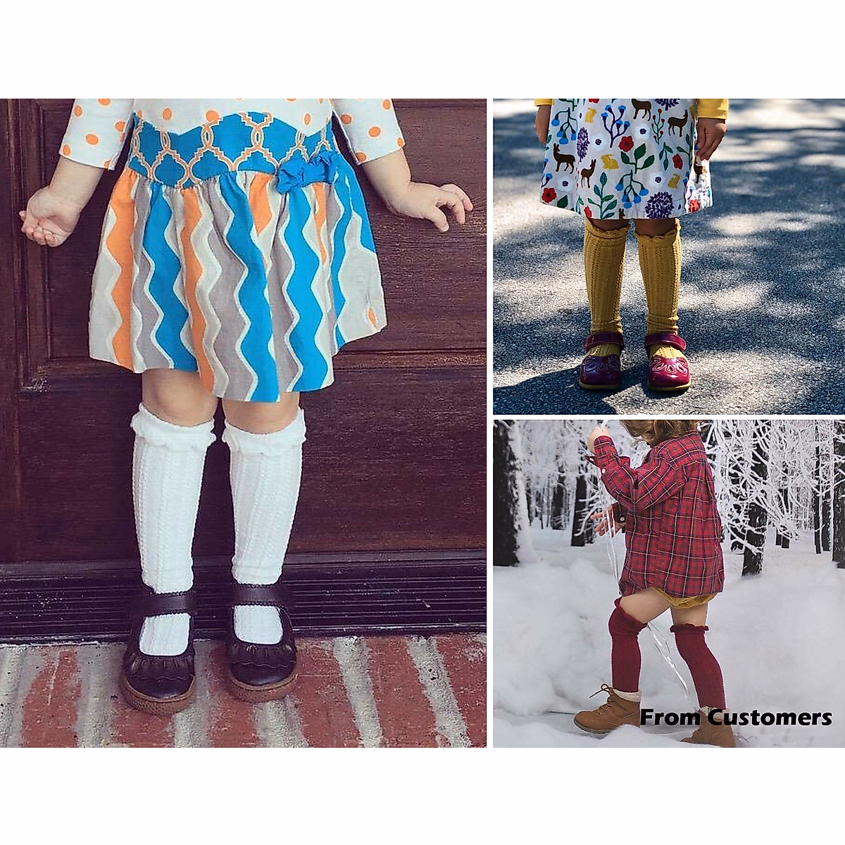 EPEIUS 5 Pairs Little Girls Cotton Uniform Knee High Socks Kids Boys Tube Ruffled Stockings for 6-8 Years,White/Grey/Navy/Yellow/Wine Red