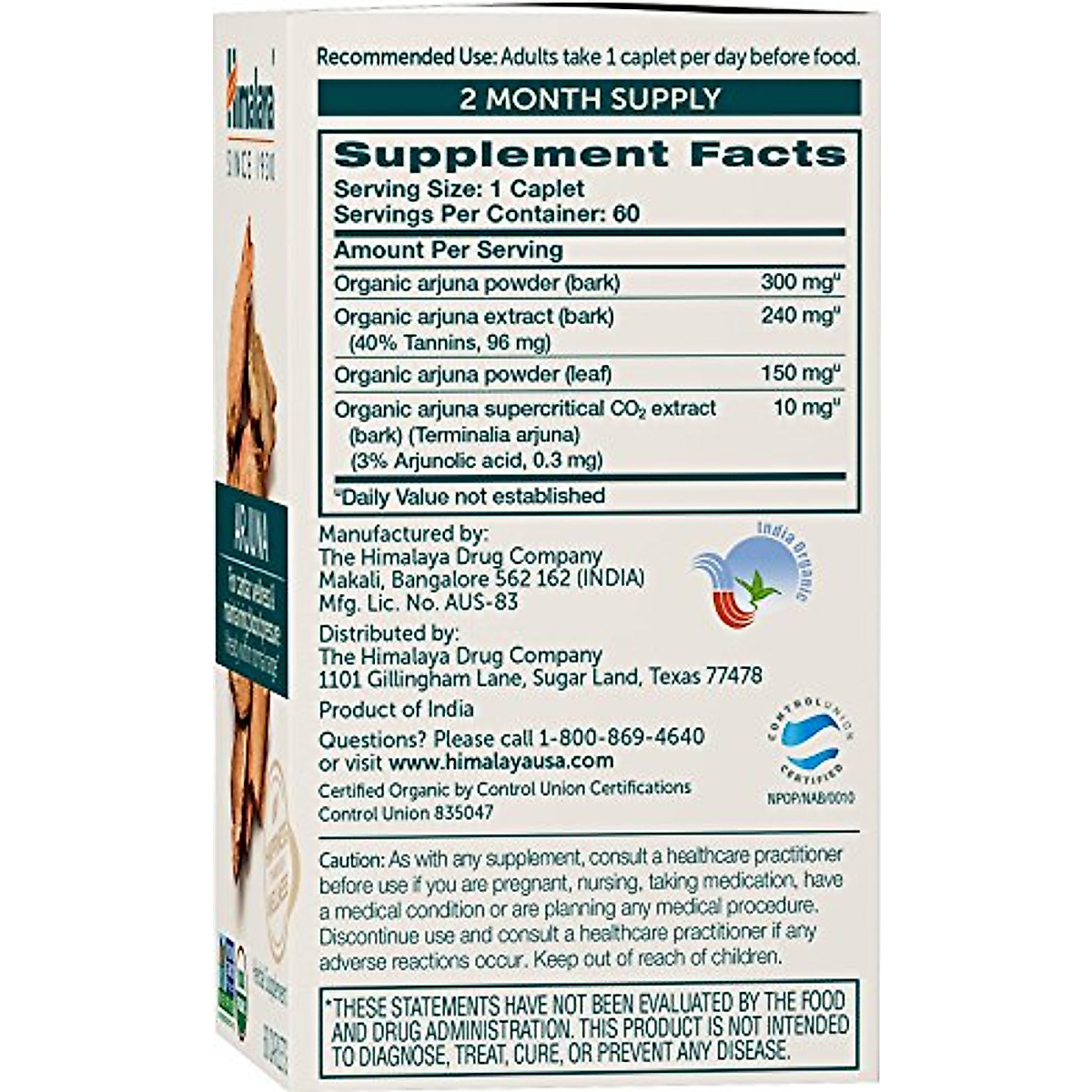 Himalaya Organic Arjuna, Blood Pressure Supplement for Cardiovascular Wellness and Heart Health, 700mg, 60 Caplets, 2 Month Supply