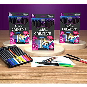 Indra Professional Colored Pencils Set, 12+3 Colored Art Drawing Pencils for Adults Kids Students Teachers Coloring Drawing Sketching Crafting