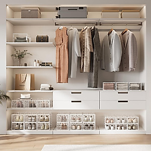 Pinkpum Storage Organizer, 12 Pack Large Shoe Boxes Clear Plastic, Foldable Sneaker Containers Stackable Storage Bins Closet Case Holder