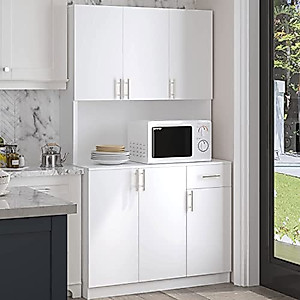 Kitchen Pantry Storage Cabinet 71” Pantry Large Kitchen White Freestanding Cabinet with 6 Doors and Drawer for Kitchen Dining Room, White