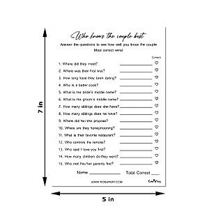 RokAPary Modern Minimalist Who Knows The Couple Best, Wedding, Bridal Shower, Bachelorette or Engagement Party Game, Couples Guessing Play Pack of 50 Cards 5”x7” Made in USA
