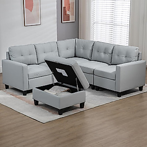 UBGO Sectional, Living Room Furniture Set,L-Shaped Modular Sofas with Left & Right Arm, Corner Chair, Ottomans Table,Extra Wide Chaise Lounge Couch for Home, Apartment (Gray)