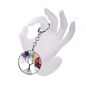 JOYA GIFT Women Keychian 7 Chakra Tree of Life Natural Crystal Pendant Keyring