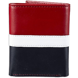 Tommy Hilfiger Big Skinny Wallet - Leather Wallets for Men Slim Thin Trifold with RFID Blocking Security and ID Window, Red/White/Blue, One Size