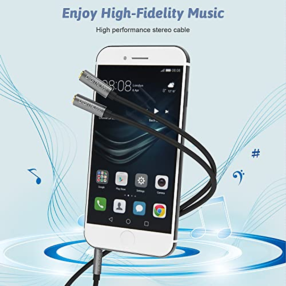 DIGITNOW Headphone Splitter,3.5mm Extension Cable Audio Stereo Y Splitter (Hi-Fi Sound), 3.5mm Male to Female Dual Headset Jack Adapter for iPhone Samsung Tablet Laptop, PS4, Switch & More