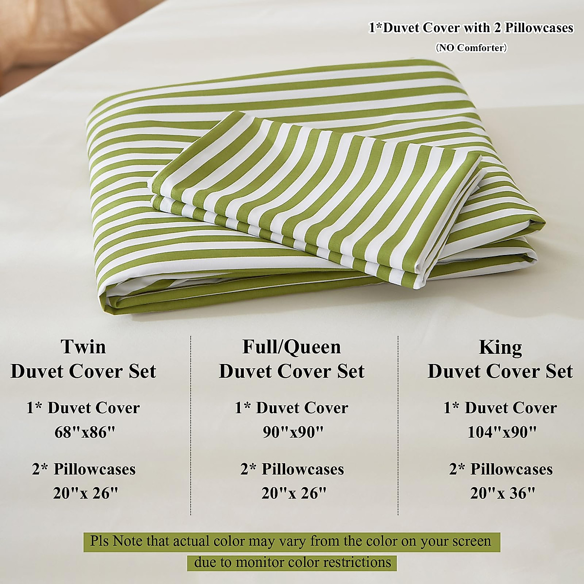 EAVD Duvet Cover Twin Green Striped Duvet Cover Soft Microfiber Green and White Striped Bedding Set with 2 Pillowcases Reversible Geometric Striped Comforter Cover with Zipper Closure