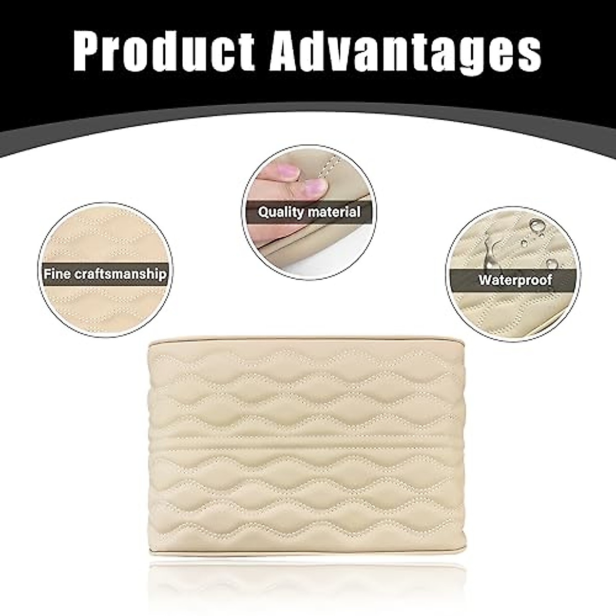 Augeny Car Center Console Cushion Pad, Memory Foam Leather Auto Armrest Box Mat, Four Seasons Universal Waterproof Armrest Cover, Car Interior Decor Accessories for Most Vehicles (Wave, Beige)