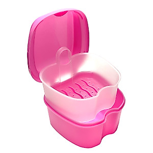 Denture Case, Denture Bath Denture Cup with Strainer,False Teeth Storage Box with Denture Brush Basket Net Container Holder for Travel, Retainer Cleaning 2Pack