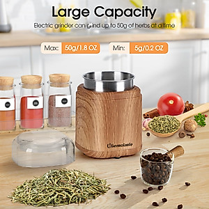 Hermolante Herb Grinder Electric Spice Grinder, 200 w Herb Grinder with Stainless Steel Blade and Cleaning Brush, Compact Size Electric Grinder for Herbs and Spices - 5.11in (Wood Grain)