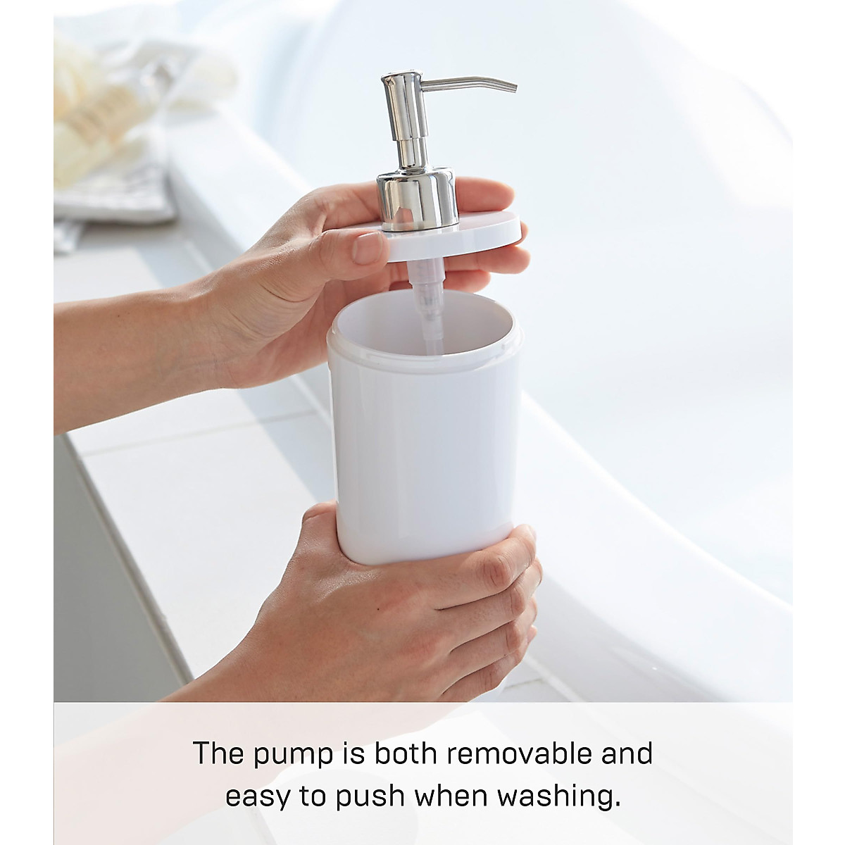 Yamazaki 2928 Tower Shampoo Dispenser Contemporary Bottle Pump for Shower, Round, White