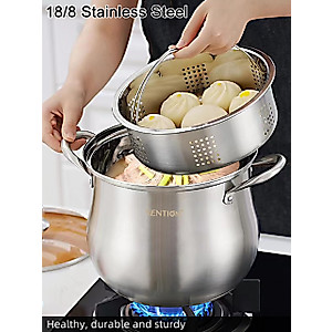 VENTION Stainless Steel Stock Pot with Steamer, 7.8 Quart Stockpot with Lid