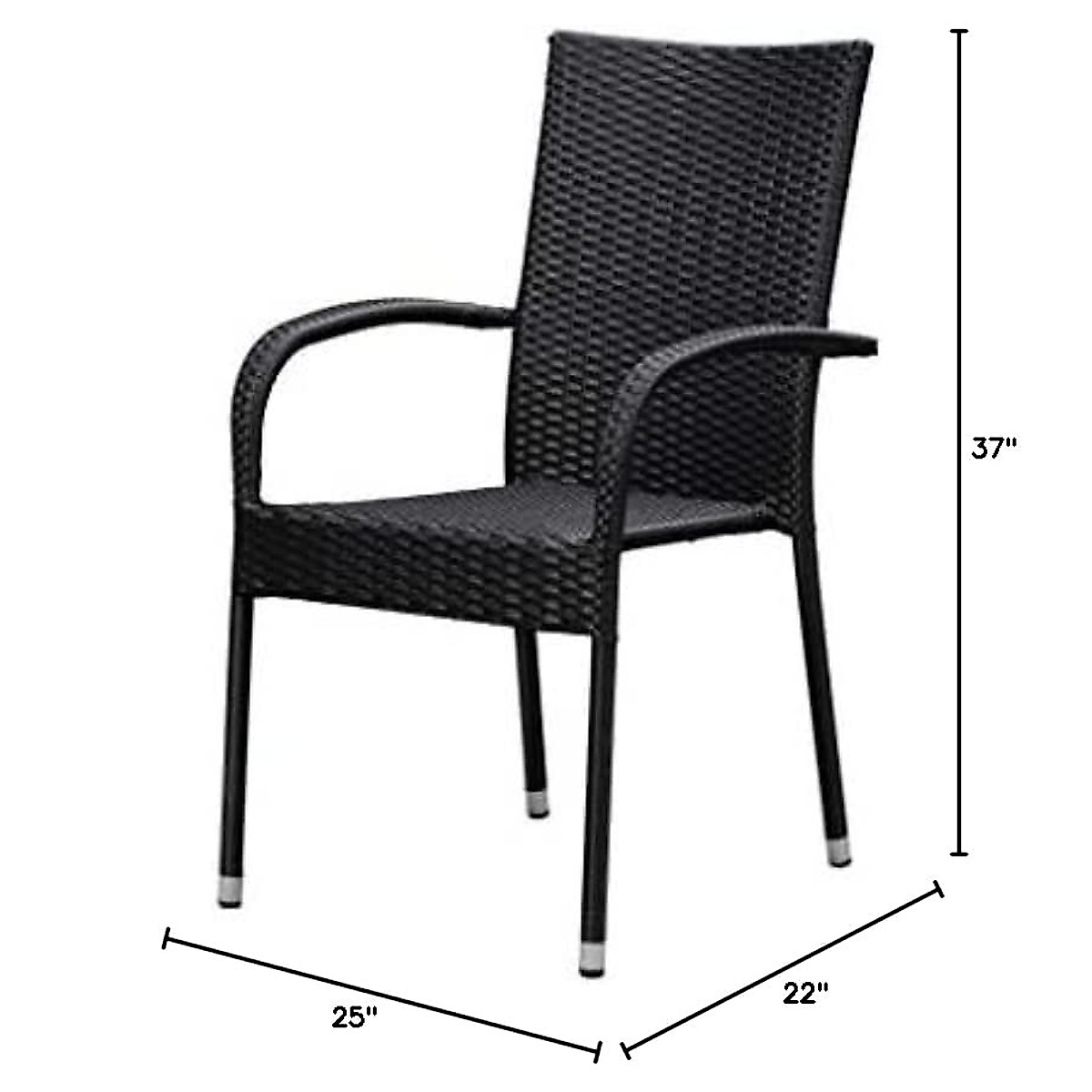 Patio Sense Morgan Outdoor All-Weather Wicker Stacking Woven No Assembly Steel Powder Coated Frame Lightweight Indoor Outdoor Porch Backyard Lawn Garden Balcony - Black - Set of 4