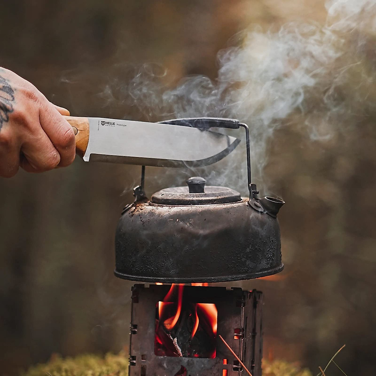 HELLE Knives - Nord - Full Tang Stainless Steel Blade, Curly Birch Handle, Fixed Blade With Sheath, Handcrafted