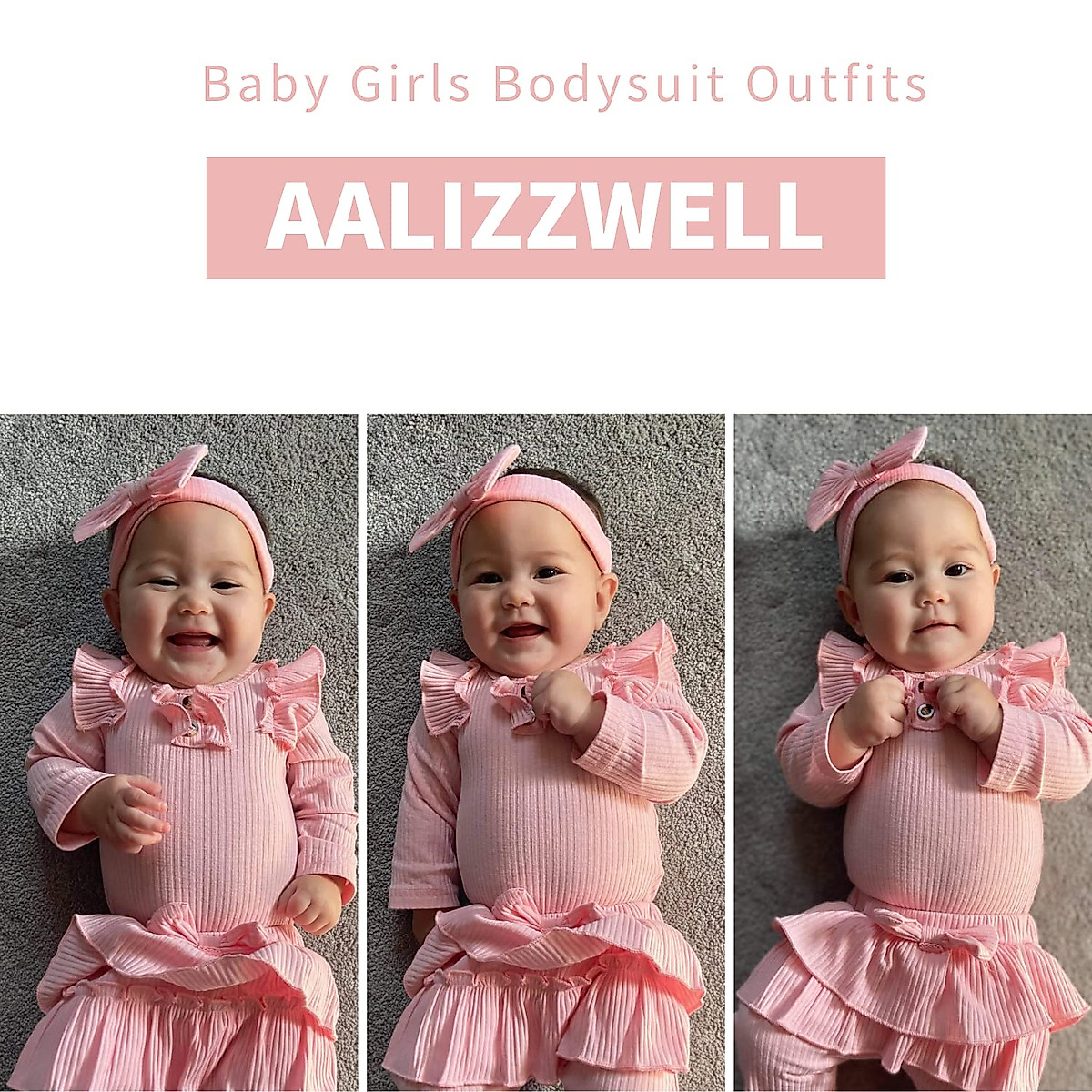 Aalizzwell Preemie Newborn Infant Baby Girls Clothes Ribbed Bodysuit Pants Set Fall Winter Outfits Pink Premature