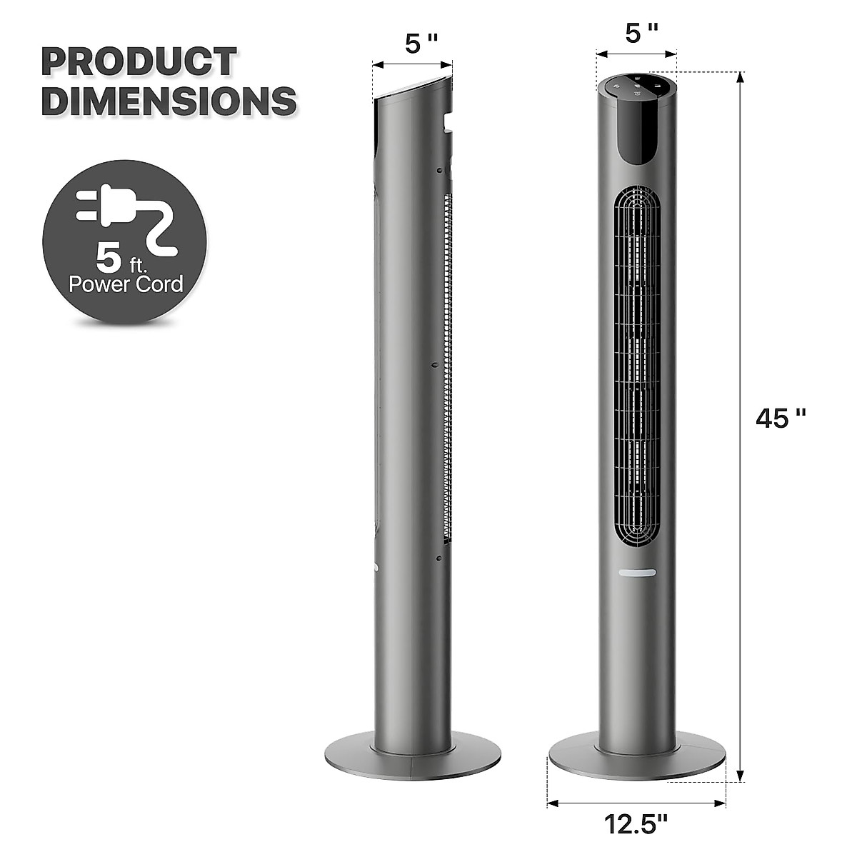 mollie Oscillating Quiet Tower Fan with Remote Control 8 Speeds 12H Timer Portable LED Display 45 Inch Electric Air Circulator Cooling Floor Standing Fan for Home Bedroom Office Living Room Gray