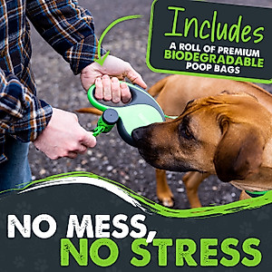 Mighty Paw Retractable Leash with Built-in Poop Bag Holder | 16' Long Retractable Dog Leash for Small Dogs, Medium Breeds & Large Pets with Tape for Quick Control. Poop Bags Included