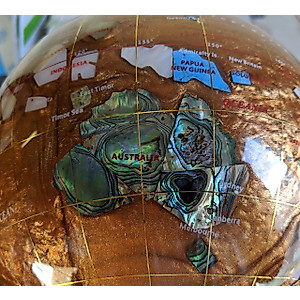 14" Tall Amber Pearl Gold Stand Gem Gemstone World Map Globe Globes Maps