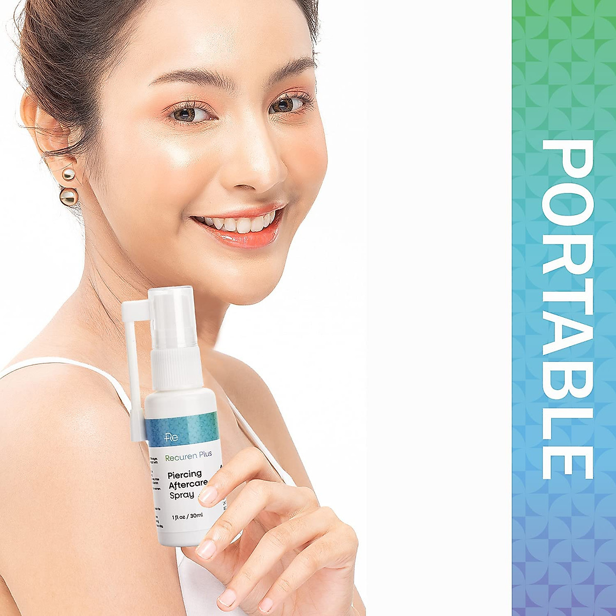 Recuren Plus Piercing Aftercare Spray Solution to Shrink Piercing Bumps, Suitable for Ears, Nose, Tongue, Navel Piercings, Cleansing Treatment, Soothing Mist 30ml (1PACK)