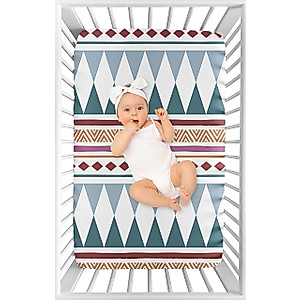 Sweet Jojo Designs Aztec Boho Chic Girl Fitted Mini Crib Sheet Baby Nursery for Portable Crib Pack and Play - Yellow Blue Gold Mauve Burgundy Purple Pink Modern Bohemian Southwestern Rustic Geometric