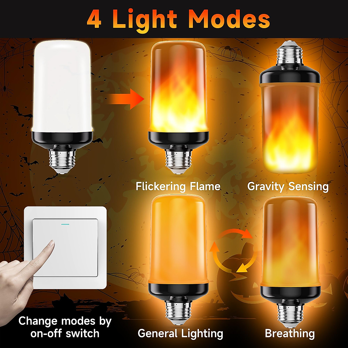 hyrion LED Flame Light Bulbs, 4 Modes Flickering Light Bulbs, E26 Base Fire Flame Bulb with Upside Down Effect, Halloween, Christmas Party Porch Outdoor Indoor Home Decor (2 Pack)