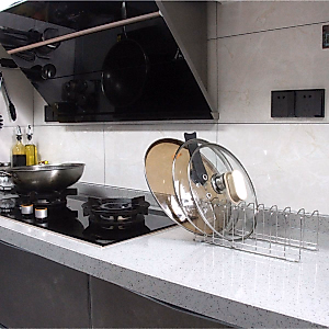 FLSEPAMB Pot Lid Organizer Pan Lid Organizer Kitchen Pot Lid Rack Suitable for Bakeware Dish Plate, Cutting Boards, Pots & Pans, Serving Trays, Reusable Holder (2 Pack)