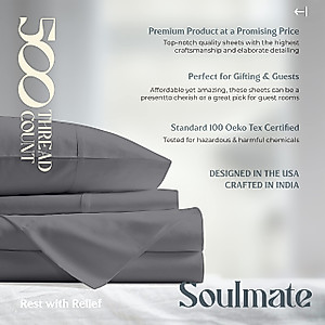 Mayfair Linen 100% Cotton Bed Sheets Queen Sheet Set - 500 Thread Count Sheets Queen Size 4 PC Set (Dark Grey), Soft, Cooling, Hotel-Quality 16" Deep Pocket Sateen Cotton Bedsheet for Hot Sleepers