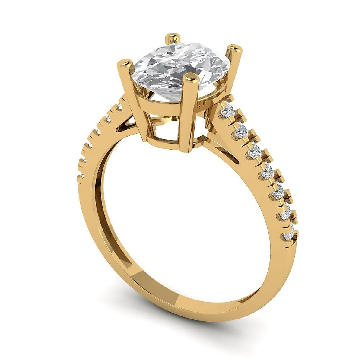 2.21 Ct Oval Cut Clear Simulated Diamond 14K Yellow Gold Solitaire with Accents Engagement Promise Bridal Ring Size 5.25