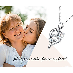 MUATOGIML Mothers Birthday Gifts 925 Sterling Silver Always My Mother Forever My Friend Love Heart Pendant Necklace,Mom Daughter Jewelry Gifts
