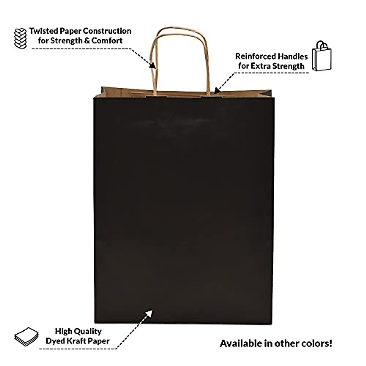 Black Gift Bags with Handles - 10x5x13 Inch 100 Pack Medium Kraft Paper Shopping Bags, Craft Totes in Bulk for Boutiques, Small Business, Retail Stores, Birthdays, Party Favors, Jewelry, Merchandise