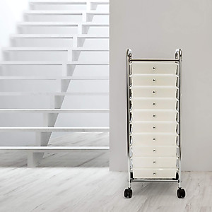 Seville Classics Large 10-Drawer Multipurpose Mobile Rolling Utility Storage Organizer Cart, Frost White