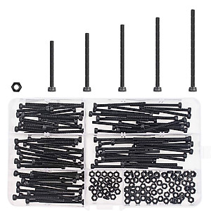DYWISHKEY 200 Pieces M3 x 30mm/35mm/40mm/45mm/50mm, 12.9 Grade Alloy Steel Hex Socket Head Cap Bolts Screws Nuts Kit with Hex Wrench