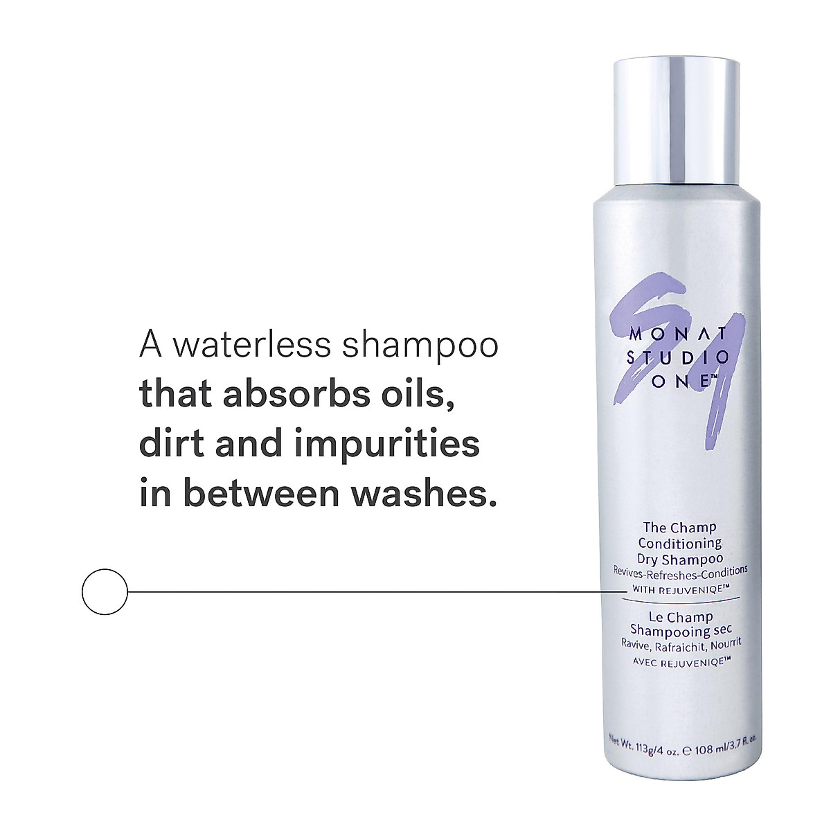 MONAT Studio One™ The Champ™ Conditioning Dry Shampoo Infused w/Rejuveniqe® - Waterless Shampoo That Absorbs Oils, Dirt & Impurities in Between Shampoos. For All Hair Types - Net wt. 113g/4 fl oz.