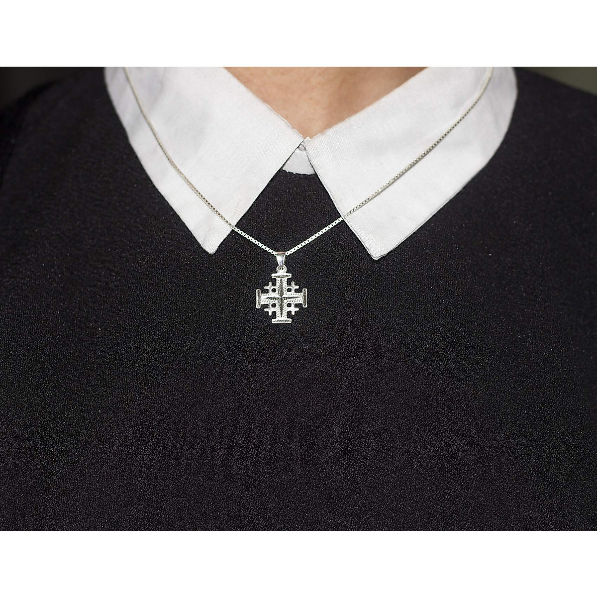 Sterling Silver (925) Jerusalem Crusader's cross Pendant Handcrafted in the Holy Land. Engraved by diamond cutting machine.