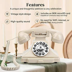 Sangyn Audio Guest Book Wedding Phone Vintage Style Audio Guestbook Phone Customized Audio Message Voicemail for Birthdays Party Graduation Baby Shower Retirement Special Occasions, Beige