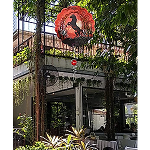 Wind Spinners Outdoor Metal Large,3D Horse Cactus Wind Spinner Hanging Decor,Kinetic Spinners for Yard Garden,12inch Shiny Wind Spinner Art Ornament,Stainless Steel Red Wind Sculptures & Spinners