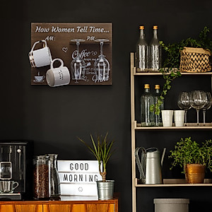 Maitys Funny Gifts Wine Gifts for Women Coffee and Wine Holder How Women Tell Time Mug Rack Wine Glass Holder Farmhouse Kitchen Decor