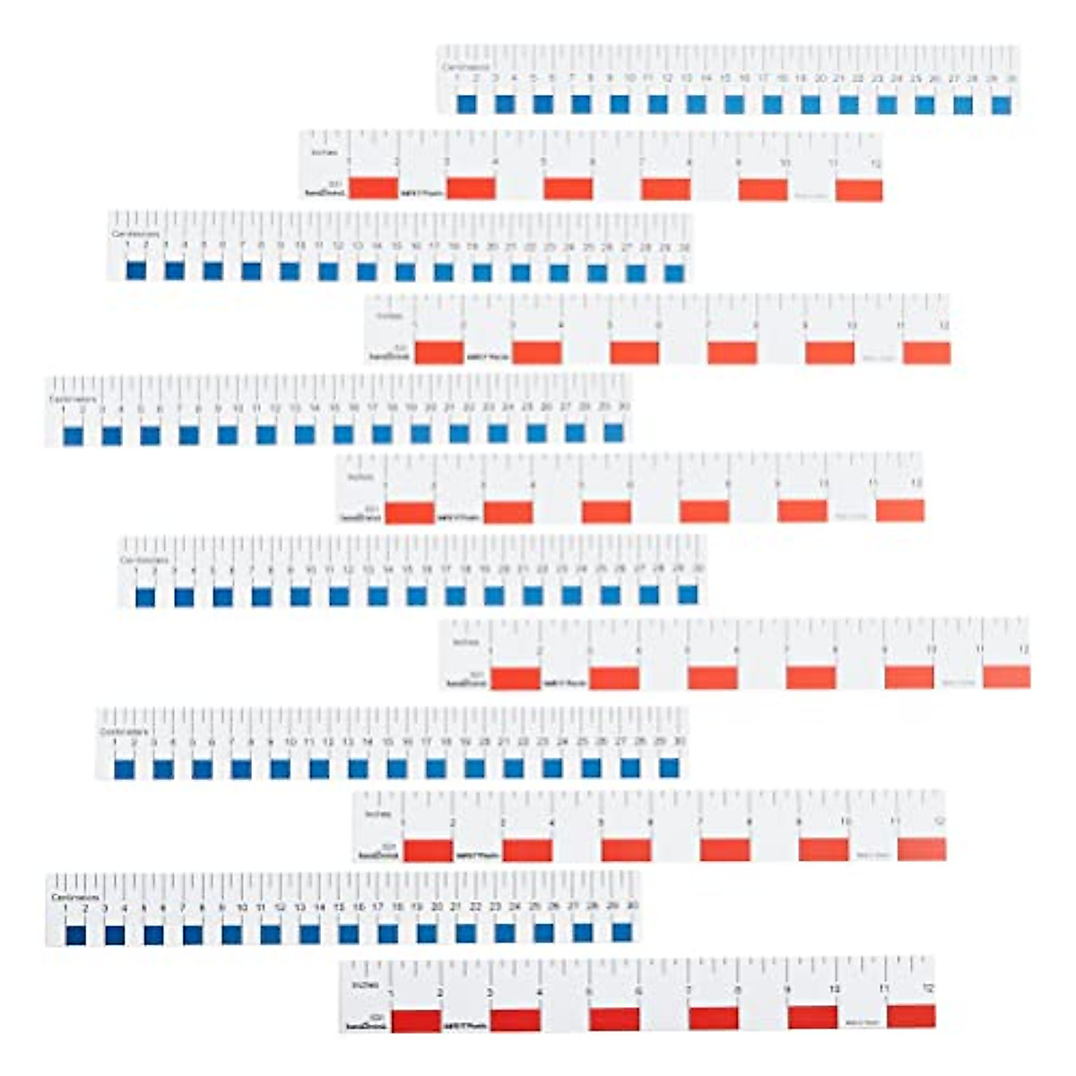 hand2mind 12 inch Flexible Safe-T Plastic Beginner Rulers, Set of 12