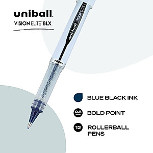 uni-ball Vision Elite BLX Infusion Rollerball Pens Bold Point, 0.8mm, Blue/Black, 12 Pack