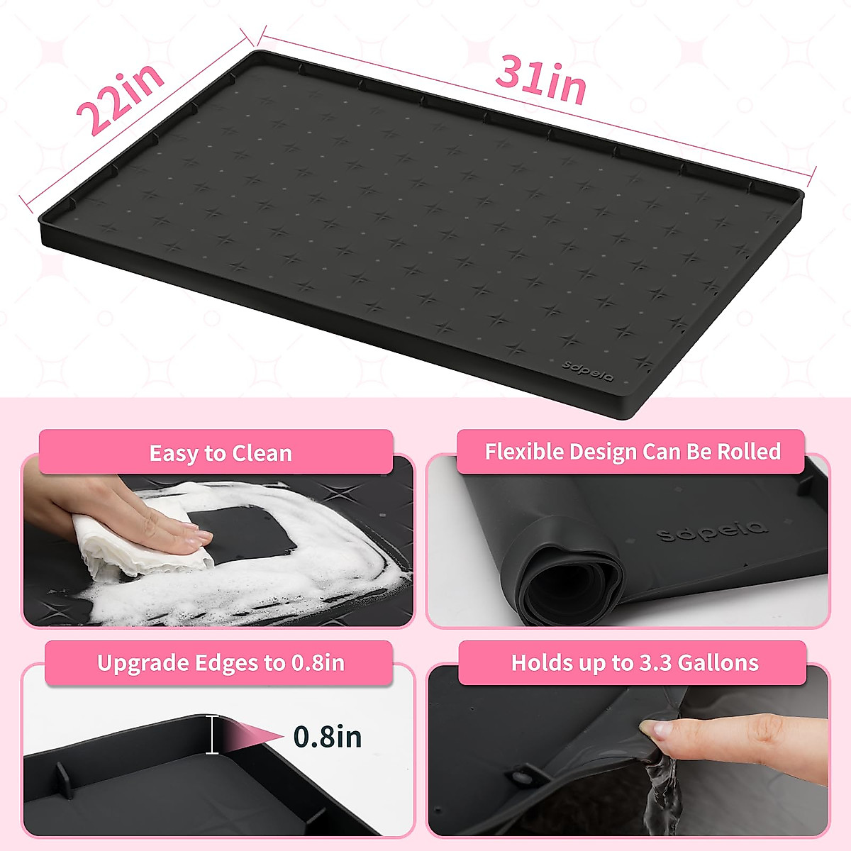 Sdpeia Under Sink Mat for [31" x 22"] Cabinet, Upgraded Silicone Waterproof Mat Kitchen Cabinet Liner Cabinet Protector Kitchen Organizers and Storage