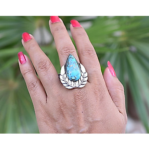 Rekha Gems Blue Copper Turquoise Ring, 925 Sterling Silver Ring, Vintage Ring , Handmade Ring, Birthday Gift, Blue Stone Ring, Boho and Hippie, Ring, Turquoise Ring, Turquoise Jewelry- BTQ-29 (8.50 US)
