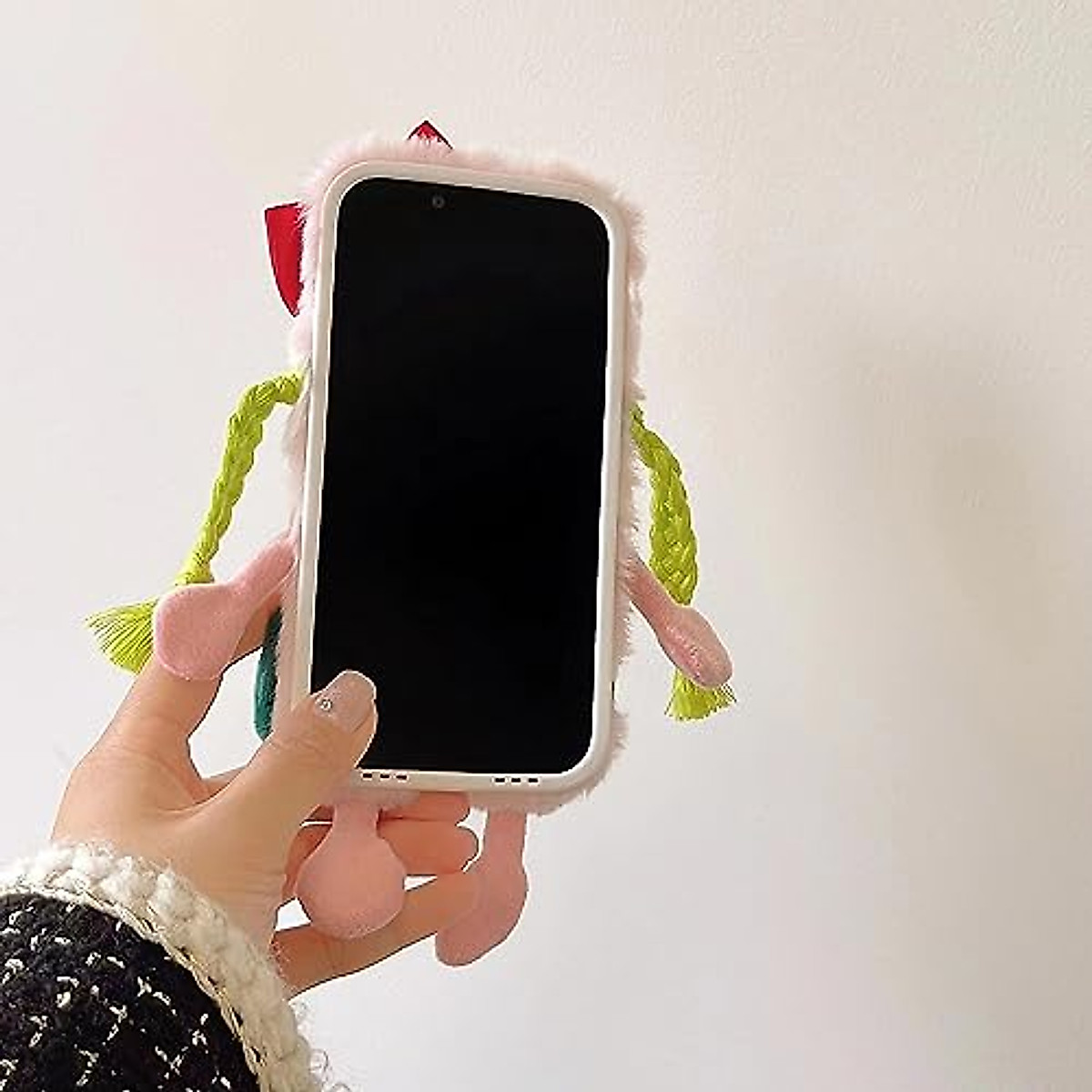 Tewwsdi DIY Braids Funny Phone Case Compatible with iPhone 15 Plus,Cute Doll Plush Furry Winter Fluffy Case,Shockproof Girls Women Kids Case for iPhone 15 Plus 6.7inch(Green Braids)