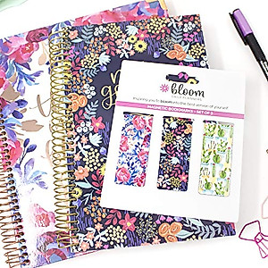 bloom daily planners 3-Pack Magnetic Bookmarks - Mini Snap-in Page Marker Clips for Planners, Books, Journals (2.5” x 1”) - Botanical